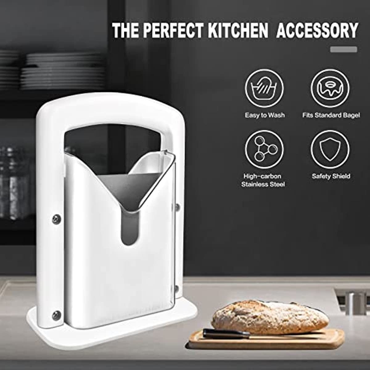 1pc Stainless Steel Bagel Guillotine Slicer With Safety Handle - Knife ...